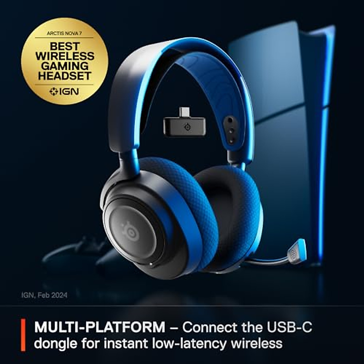 SteelSeries Arctis Nova 7P Wireless Multi-Platform Gaming Headset — Neodymium Magnetic Drivers — 2.4GHz + Bluetooth — 38Hr USB-C Battery — Gen2 AI Mic — PlayStation, PC, Switch, VR, Mobile - Black