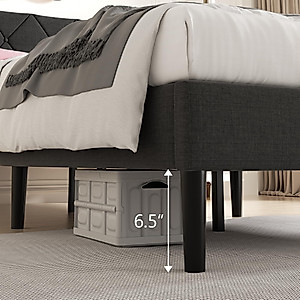 ZIEUNS Queen Size Bed Frame, Upholstered Platform Bed Frame with Button Tufted Headboard, Mattress Foundation, Wooden Slats Support, No Box Spring Needed, Super Easy Assembly, Dark Grey