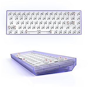 CIY GK68 Dual Mode Wireless Hotswap Tester Keyboard Kit, DIY 65%, Bluetooth 5.0/2.4G Wireless, Replaceable MX Switch 5Pin/3Pin, ABS Shell,Metal Positioning Plate,Sound Insulation Mat(Purple Hyaline)