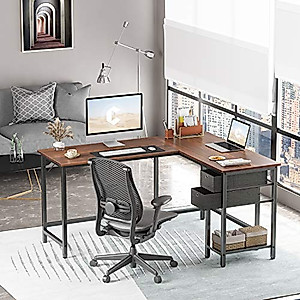 Cubiker L-Shaped Computer Desk 60" with 2 Drawers and Shelves for Storage, Larger Gaming Corner Desk Workstation, Home Office Sturdy Writing Table, Space-Saving, Easy to Assemble, Walnut