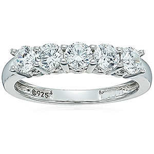 Amazon Essentials Platinum-Plated Sterling Silver Round-Cut 5-Stone Ring made with Infinite Elements Cubic Zirconia (1.25 cttw), Size 6 (previously Amazon Collection)