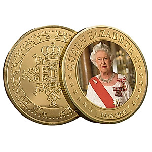 Hondony Queen Elizabeth II Commemorative Coin 1926-2022 Queen of England Collection Souvenir Colorful Coin 2022 Coin in Memory of Her Majesty of The United Kingdom Souvenir Memorabilia
