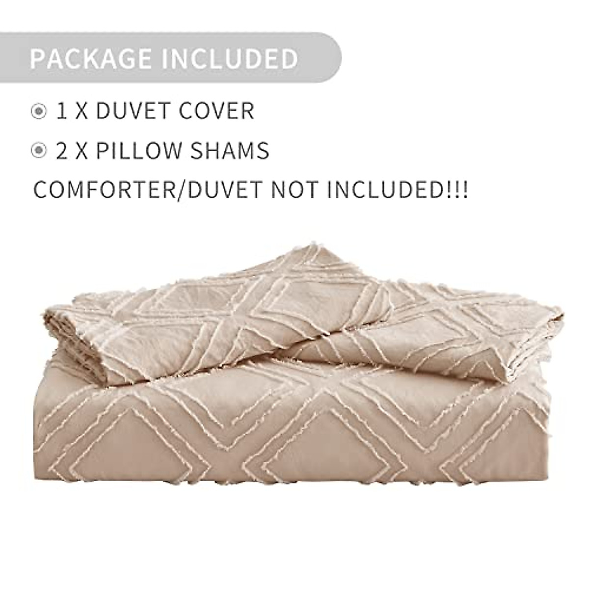 Maple&Stone King Duvet Cover Set, 3 Pieces Textured Tufted Boho Bedding Sets Zipper Closure Design with Ties, 1 Duvet Cover + 2 Pillow Shams, Comforter NOT Included (Khaki, King Size)