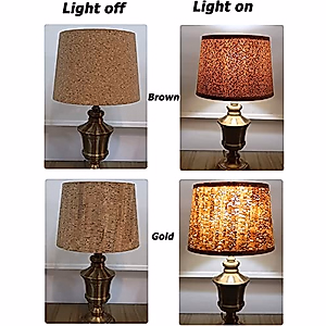 Double Drum Medium Lamp Shades Set of 2,14 Inches,Cork Leather Fabric Lampshade for Table Lamp and Floor Lamp, Hand Crafted lamp shade Spider Fitter Easy Assembly（12"x14"x10"） (Brown(without harps))