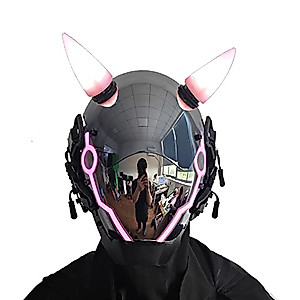 KYEDAY Punk Mask for Men, LED Ox horn Mask,Futuristic Punk Techwear, Cosplay Halloween Fit Party Music Festival Accessories (pink)