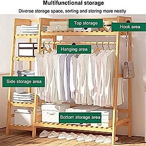 ZJDU Bamboo Garment Coat Clothes Hanging Rack,with Top Shelf and Shoe Clothing Storage Organizer Shelves, for Home Office Hallway Bedroom,110×42×140cm