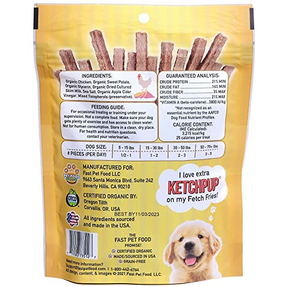 Fetch Fries Organic Chicken & Sweet Potato Jerky Fries for Dogs (5 oz).