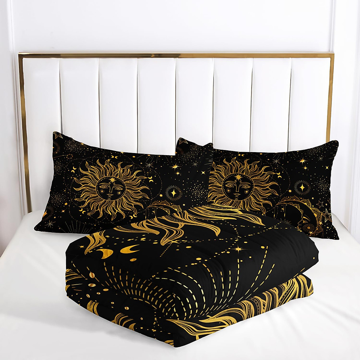 Nttopship Sun and Moon Bedding Comforter Set for Kids Teens and Adults Mysterious Galaxy Theme Printed Quilt Set for Bedroom 100% Soft Microfiber Print Quilt Set with 1 Comforter and 2 Pillow Case