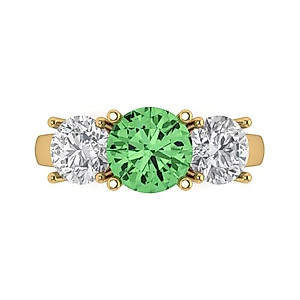 Clara Pucci 3.25 ct Round Cut 3 stone Genuine Green Simulated Diamond Engagement Promise Anniversary Bridal Ring 18K Yellow Gold 6.5