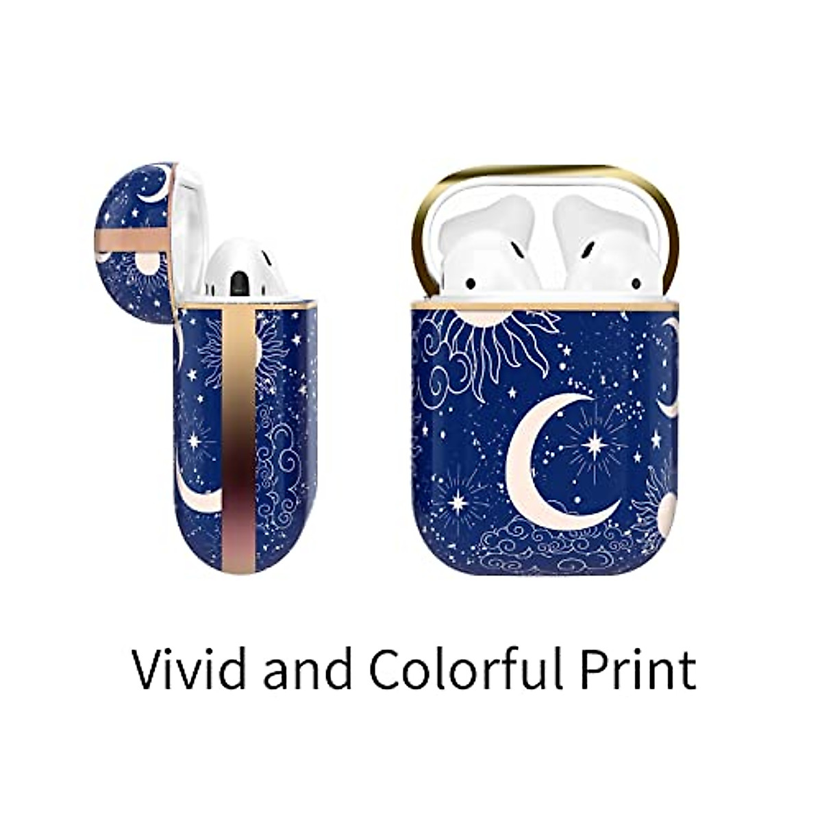 Berkin Arts Compatible with AirPods 1st Generation, AirPods 2nd Generation Cute Cover Protective Hard Case with Keychain with Sun Crescent Stars Funny Stylish Night Sky Fortune Telling