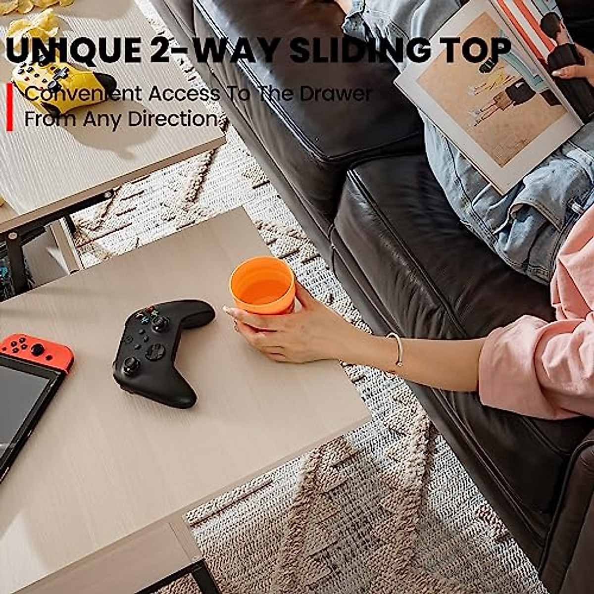 VEELOK Lift Top Coffee Table for Living Room with Hidden Storage Compartment on Rolling Wheels, 3-Way Slide Desktop Drawer Modern Coffee Tables, 43.3" Wood Coffee Table, 440lbs Max Weight, Gray Oak