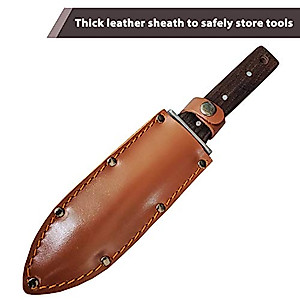 gonicc Professional Hori Hori Garden Knife with Leather Sheath, Protective Handguard, High polished 440 Stainless Steel Blade, Sharpening Stone Included, for Weeding, Digging, Pruning, and Cultivating, Gardening Spades