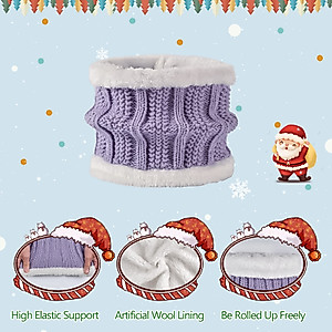 Kids Winter Hat Gloves Scarf Set Girls Boys Beanie Children Knit Neck Warmer Warm Fleece Pom Cap Purple 6-10 Years Old Cold Weather Sets Gifts for Childrens Niñas Niños Gorros Bufandas