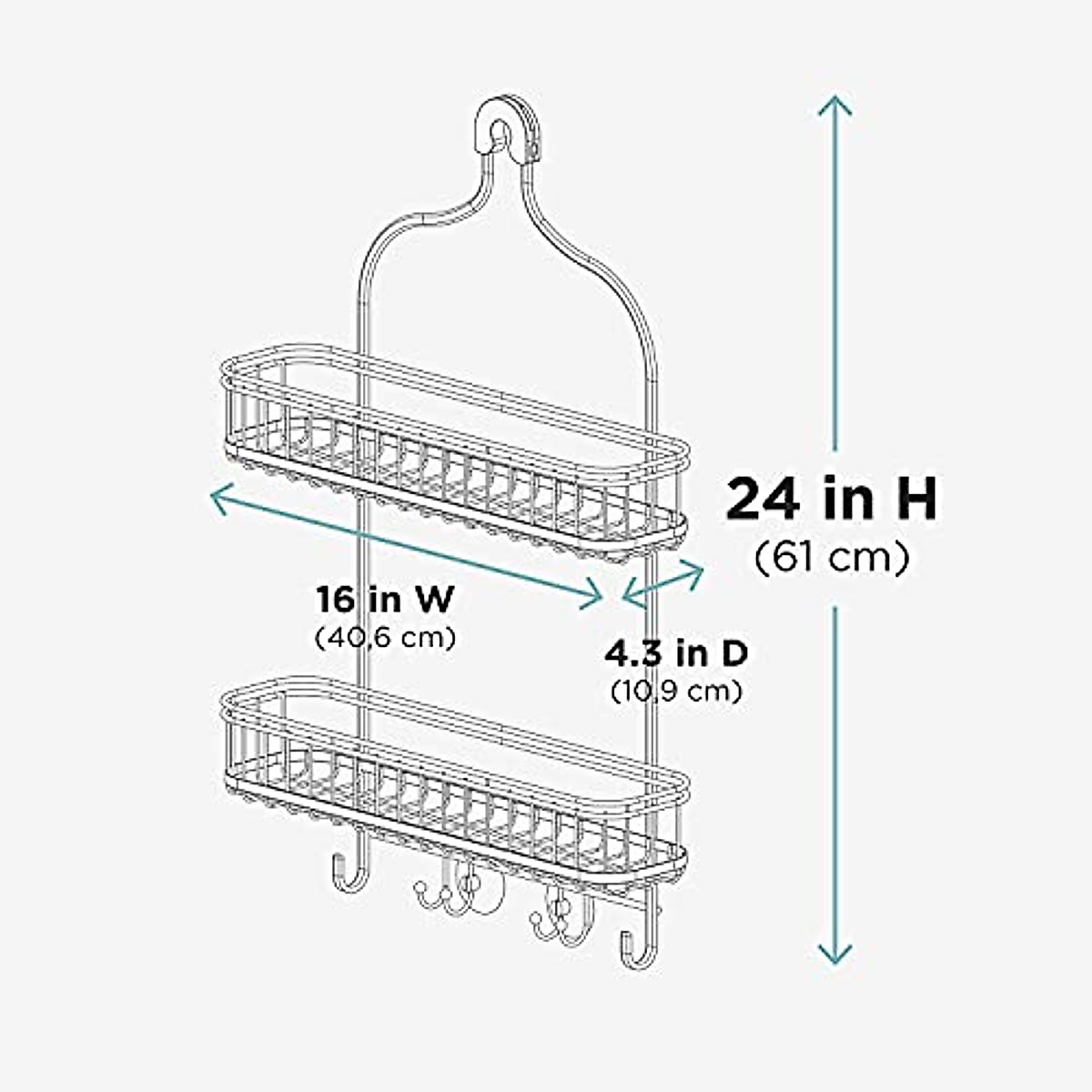 Zenna Home Extra Wide Hanging Over-the-Shower Caddy, Bronze