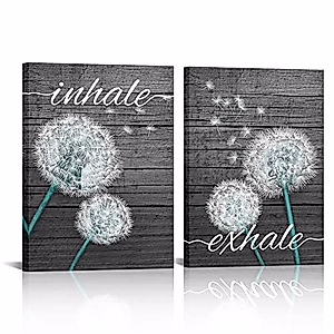 HOMEOART Farmhouse Decor Inhale Exhale Wall Art Dandelion Flower Painting Canvas Prints Yoga Room Meditation Room Decor Framed (12"x16"x2 Panel)