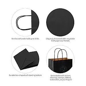 COGLARING 100Pcs 11x5.9x11 Gift Bags Black Kraft Paper Bag with Handles Bulk for Favor Grocery Retail Party Birthday Shopping Business
