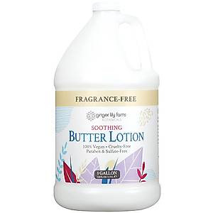 Ginger Lily Farms Botanicals Soothing Butter Lotion for Dry, Sensitive Skin, 100% Vegan & Cruelty-Free, Fragrance Free, 1 Gallon (128 fl oz) Refill (pack of 1)