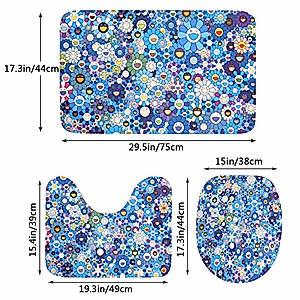 CYUASUAP 4Pcs Takashi-murakami Shower Curtain Sets, with Non-Slip Rugs, Toilet Lid Cover and Bath Mat,Durable Watertight 70x 70 in