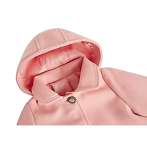 rrhss Baby Girls Button Formal Coat Toddler Kids Hooded Woolen Jacket Fall Winter Outwear Pink Size(3-4 Years)