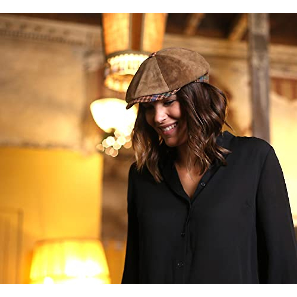 Alfonso D'Este Kioto-18 Leather Newsboy Cap Size L Marron