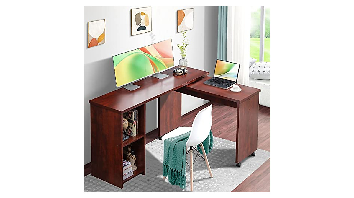 DOSLEEPS 360° Rotating L-Shaped Desk - Modern, Versatile