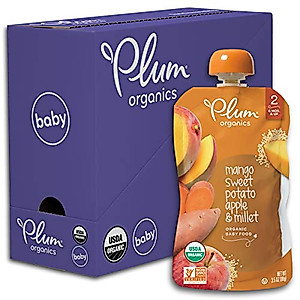 Plum Organics Baby Food Pouch | Stage 2 | Mango, Sweet Potato, Apple & Millet | 3.5 Ounce | 6 Pack | Fresh Organic Food Squeeze | For Babies, Kids, Toddlers