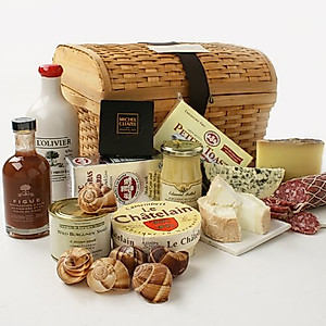 igourmet Gift Basket of French Treasures - Includes: Camembert, Roquefort, Comté Black Label Reserve, Buche de Chevre, Bloc de Foie Gras de Canard, Mustard, Saucisson Sec, Olive Oil, Fruit Vinegars,