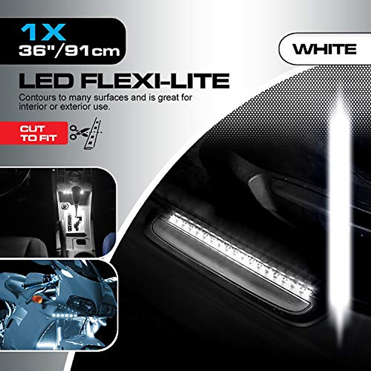 Pilot CZ-3055W Flexible 36 Inch Interior/Exterior LED Light Strip - White/Cut to Fit - Multi-Purpose Automotive or Home Use, Water Resistant with Easy-Peel Tape Included