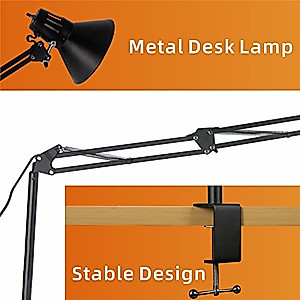 Hypool Desk Lamp for Home Office Eye-Caring Metal Extra Long Swing Arm Stable Clamp Flexible Gooseneck A19 E26 Bulb Included as Table Working Reading Aesthetic Computer Versatile Light