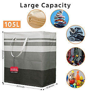 Gedamari 2-Pack Large Laundry Hamper, Collapsible Laundry Basket, Waterproof Freestanding Clothes Hamper with 2 Extended Handles, Movable in Family Rooms and Dorms, Gradient Grey, 105L
