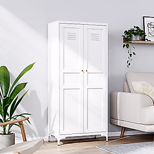 Yizosh Metal Storage Cabinet with 2 Doors and 4 Adjustable Shelves - 61" White Kitchen Pantry Storage Cabinet, 5-Tier Tall Steel Cabinet Locker for Kitchen, Living Room, Dining Room