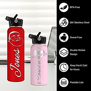 Personalized Water Bottles Custom Insulated 24oz Engraved Water Bottle Bulk Stainless Steel with Draw for Women Girls Boys Men School