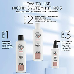 Nioxin System Kit 3, Strengthening & Thickening Hair Treatment, For Color Treated Hair with Light Thinning, Trial Size (1 Month Supply)