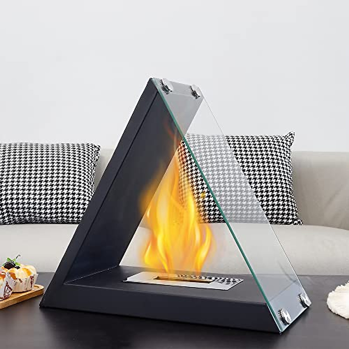 NEWIMAGE Tabletop Fire Pit, Fire Bowl 14.5" H Portable Tabletop Fireplace Clean Burning Bio Ethanol Ventless Fireplace for Indoor Outdoor Patio Parties Events（Triangles）