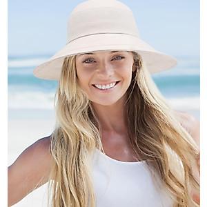 Women Bucket Hat Summer Beach Sun Hats for Women UPF Woman Foldable Floppy Travel Packable UV Hat Cotton Wide Brim Hat (A-Beige)