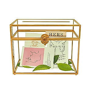 Gold Glass Card Box Wedding - Card Holder Wedding Box Gold Glass Wedding Envelope Box Rectangle Shape with Slot and Foot Perfect for Wedding Reception, Party Ceremony Centerpiece