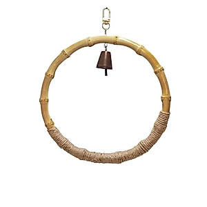 Hanging Bird Cage Swing Toy Natural Bamboo Parrot Perch Swing Hanging Bird Perch with Stand Small Wood Bird Toys Cockatiel Cage Accessory for Finch Budgie Conure (Large)