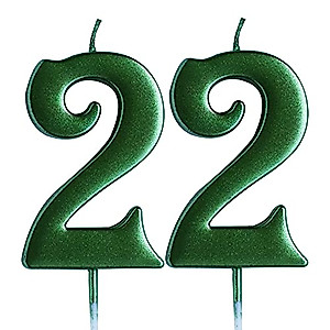 Green 22nd Birthday Candle, Number 22 Years Old Candles Cake Topper, Boy Or Girl Party Decorations, Supplies