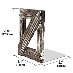 J JACKCUBE DESIGN Rustic Bookends 1 Pair, Decorative Farmhouse Bookend for Heavy Books Magazine DVD on Desk Table Shelf - MK709A