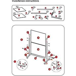 VIZ-PRO Mobile Room Divider/Office Partition, Double-Sided Magnetic Whiteboard 48"Wx72"H