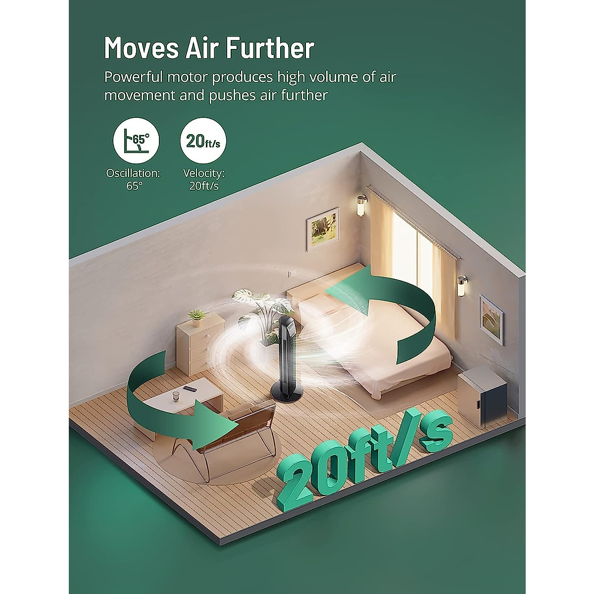 PARIS RHÔNE Tower Fan, Oscillating Quiet Cooling Fan with Remote, Digital Thermostat,12H Timer, 3 Speeds & 4 Modes, Portable Stand Up Floor Bladeless Fan for Bedroom, Living Room, Kitchen, Office