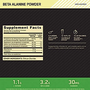 Optimum Nutrition Beta-Alanine, Unflavored, 7.15 Ounce,Powder