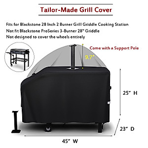 Hisencn 28 inch Griddle Cover for Blackstone 2 Burner Grill Griddle Cooking Station, Also Flat Top Gas Grill Station Adventure Ready 1517 1555 1605 1815 1819 1856 1853 with Support Pole