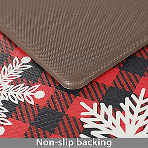 Anti Fatigue Kitchen Rugs Christmas Snowflake Buffalo Plaid Kitchen Mats Set of 2 Cushioned Comfort Standing Mats Non Slip Waterproof Kitchen Carpet for Sink 17.3"x29"+17.3"x47"