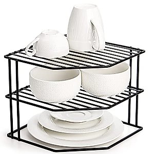 Frcctre 3-Tier Kitchen Corner Shelf Rack Counter and Cabinet Organizer, 9x9x7.5 Inch Metal Wire Kitchen Counter Pantry Cabinet Organizer and Storage Shelf for Plates, Cups, Dishes