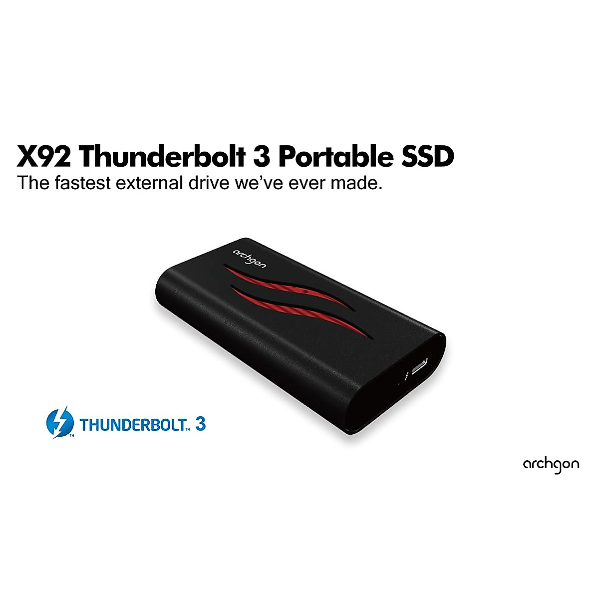 archgon 2TB Thunderbolt 3 Certified Aluminum External SSD Portable M.2 PCIe NVMe Solid State Drive with Dual Layer Heatsink Max. Speed up to Read 3400MB/s Model X92 (2TB, Black)