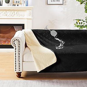 Reversible Waterproof Fleece Throw Blanket for Couch Sofa or Bed, Soft Fuzzy Plush Luxury Blanket, Super Cozy and Comfy for All Seasons Black 30 * 70 Inch
