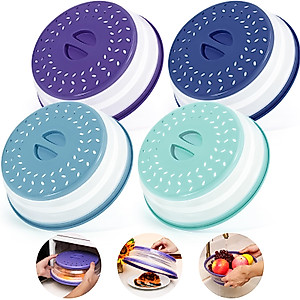 Suclain 4 Pack Microwave Cover Collapsible Microwave Splatter Cover Round Food Cover Splatter Guard 10.5 Inch Outdoors Picnic Food Cover Microwave Lid for Food Kitchen Summer Picnic(Bright Colors)