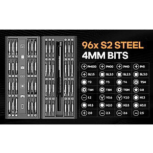 96 in 1 Precision Screwdriver Set, AM ARROWMAX Magnetic Driver With Aluminum Case, Electronics Repair Tool Kit for iPhone, Tablet, Macbook, Xbox, Cellphone, PC, Game Console, Black