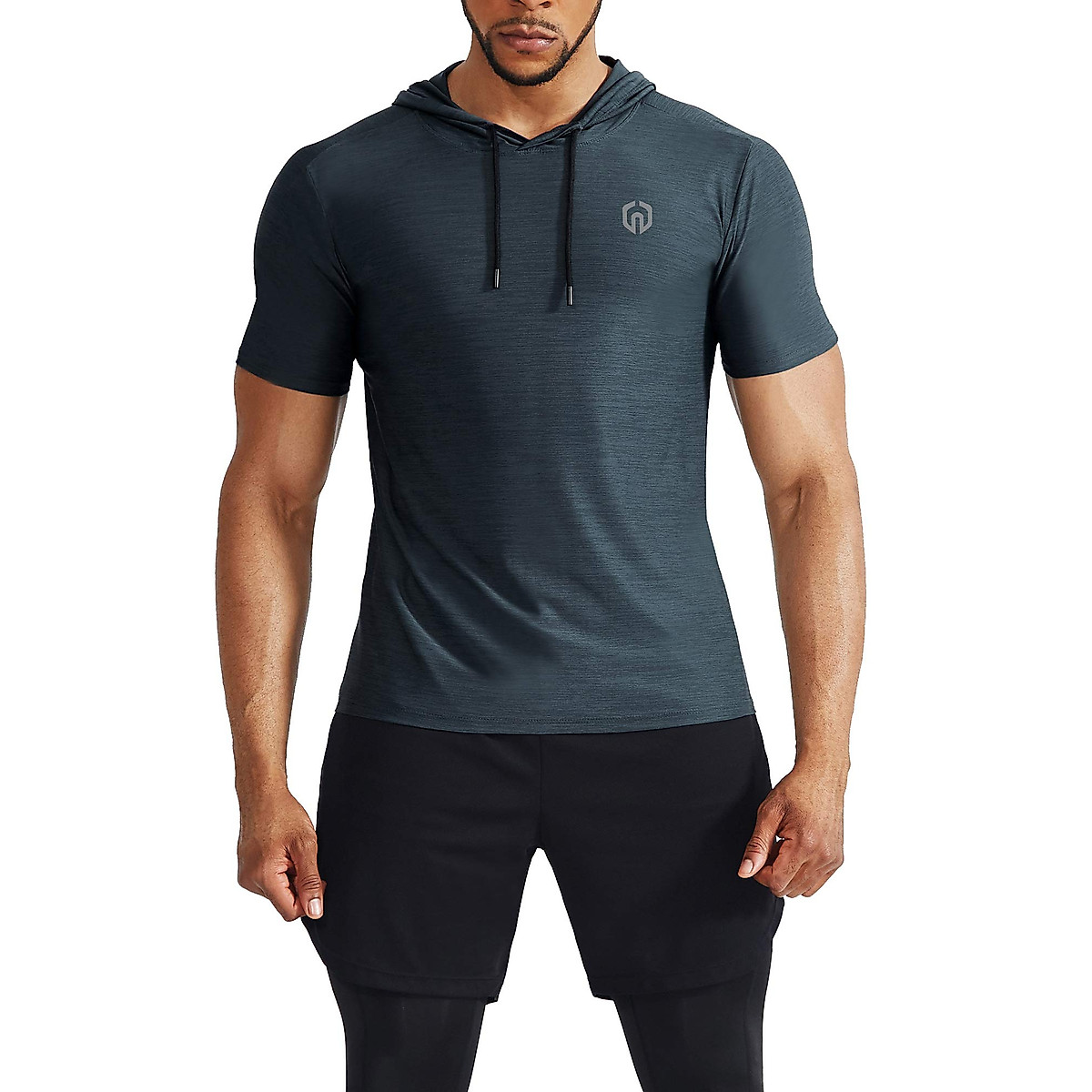 NELEUS Men's 3 Pack Dry Fit Running Shirt Workout Athletic Shirt with Hoods,Grey Black,Slate Gray,Red,US M,EU L